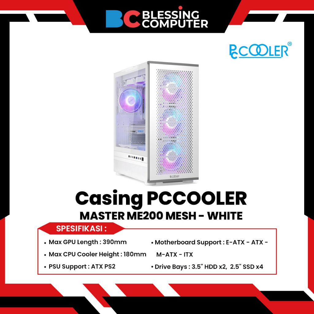 Jual Casing PCCOOLER MASTER ME200 MESH - WHITE / Casing airflow front ...