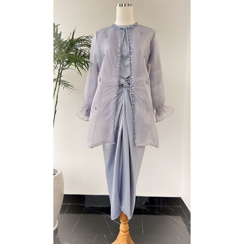Jual One Set Wanita Kekinian Outer Jeema Organza Atasan Rok Lilit ...