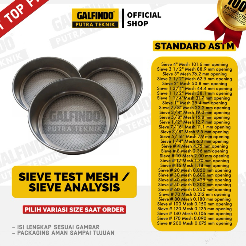 Jual GALFINDO AYAKAN SIEVE ANALYSIS MESH STANDARD ASTM | Shopee Indonesia