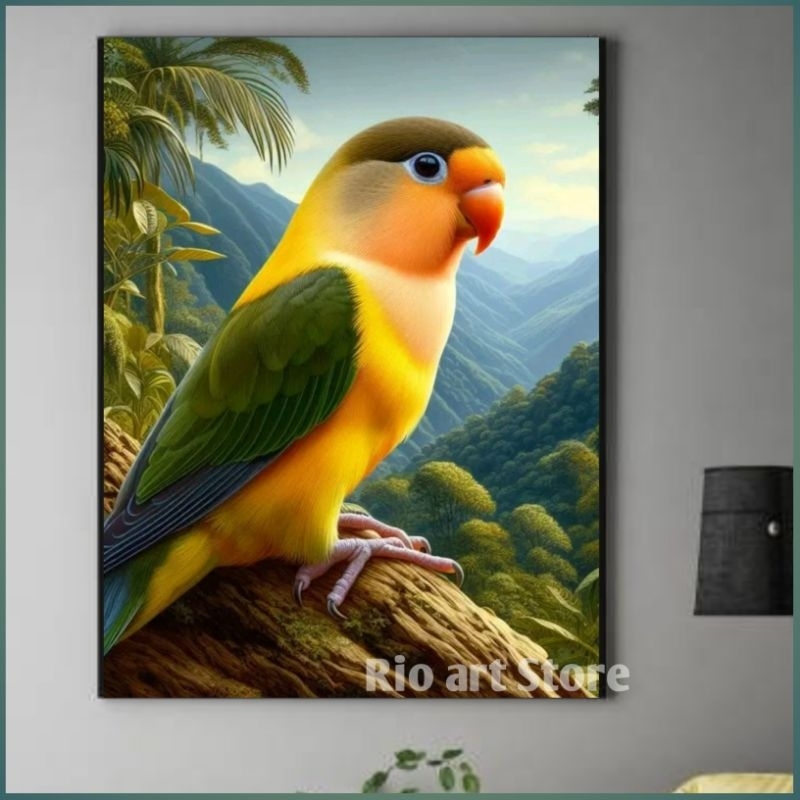 Jual Hiasan dinding poster lukisan ai burung lovebird untuk walldekor ...
