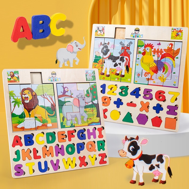 Jual Mainan Puzzle Kayu 3 In 1 Huruf Angka / Puzzle Geser / Puzzle ...