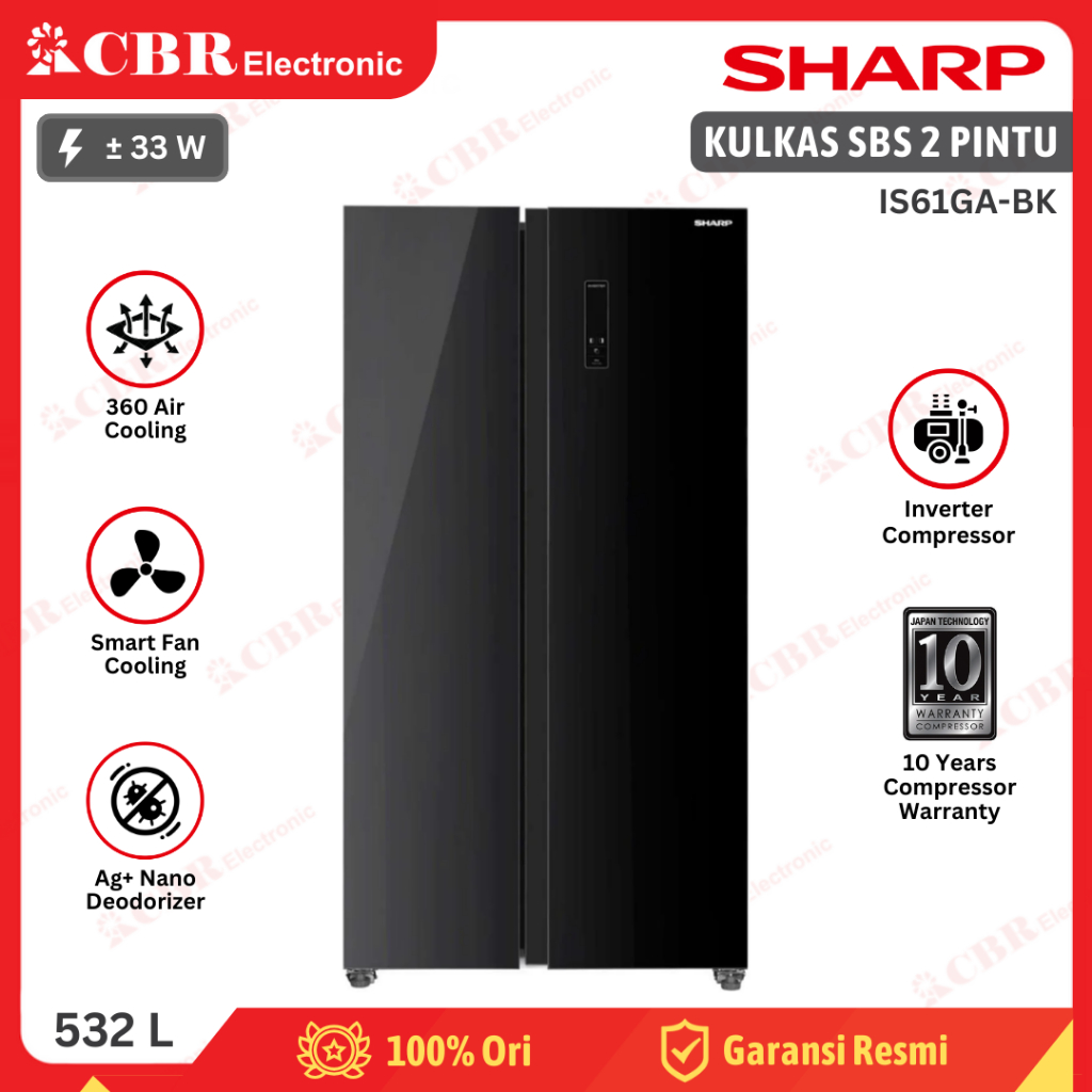 Jual Kulkas SHARP Side By Side 2 Pintu SJ-IS61GA-BK (Inverter) 532 L ...