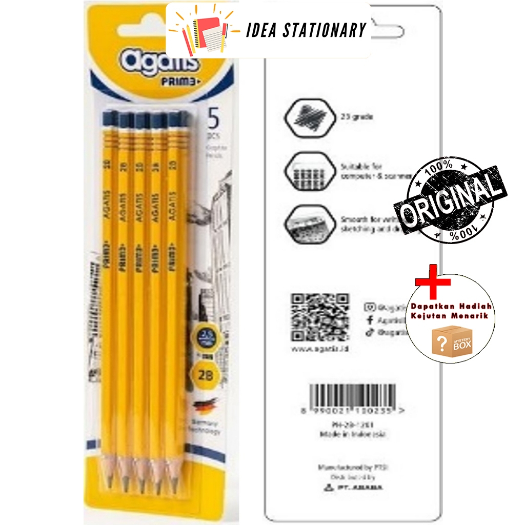 Jual Pensil Tulis Agatis Yellow Prime 2B Hexagonal Set 5 pcs | Shopee ...