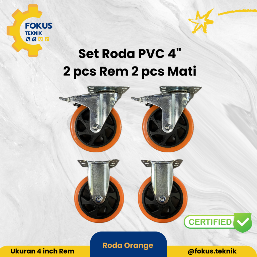 Jual Roda Troly Troli Trolley PVC PU Orange 4 inch set ( 2 Rem 2 Mati ...