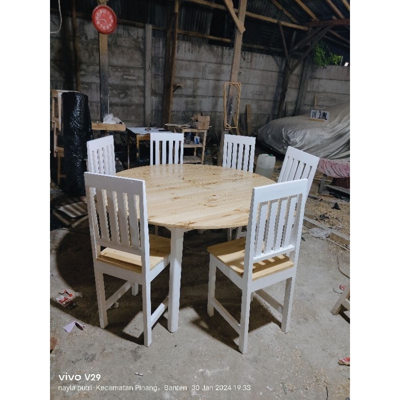 Jual meja makan bulet jati belanda diameter 140cm | Shopee Indonesia