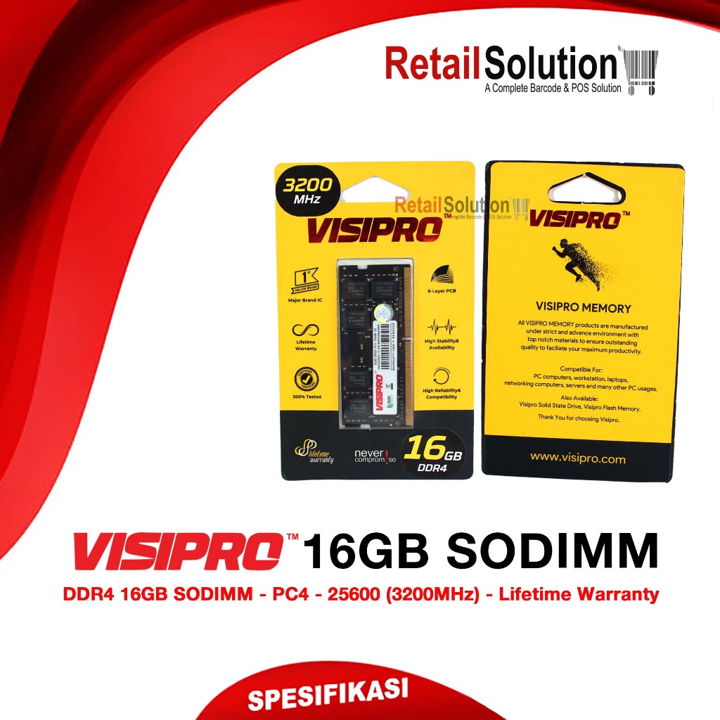 Jual Visipro 16GB 16 GB DDR4 3200MHz PC-25600 SODIMM - RAM Laptop Mini ...