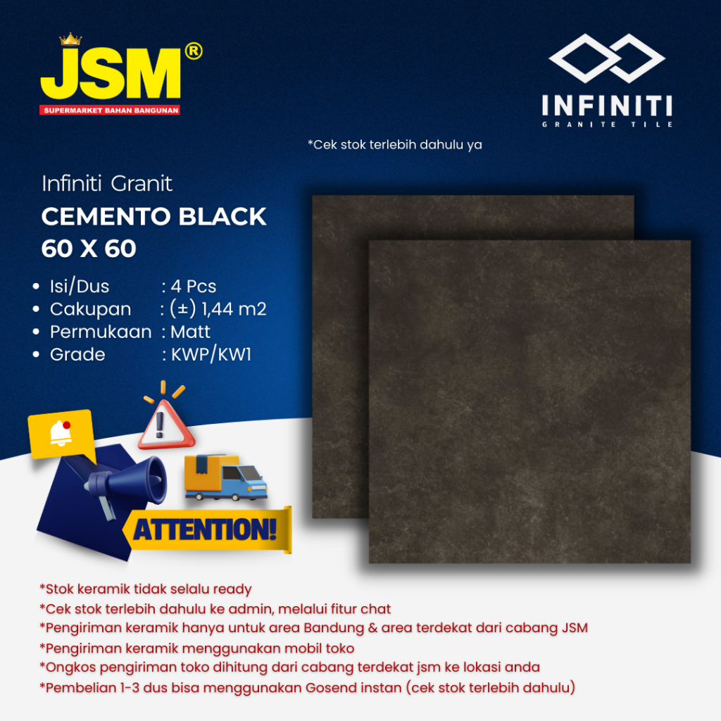 Jual Infiniti Granite / Granit Cemento Black Matt 60x60 - JSM Supermarket Bahan Bangunan ...
