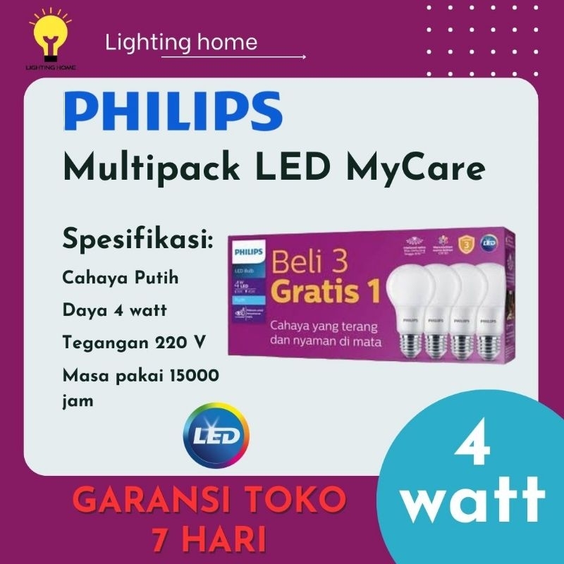 Jual Philips Multipack MyCare LedBulb 6W 8W 10W 12W Putih 6500k ...