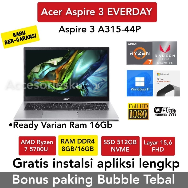 Jual Laptop Acer Aspire 3 A315-44P Ryzen 7-5700u 8GB/16GB 512GB 15,6" WINDOWS | Shopee Indonesia