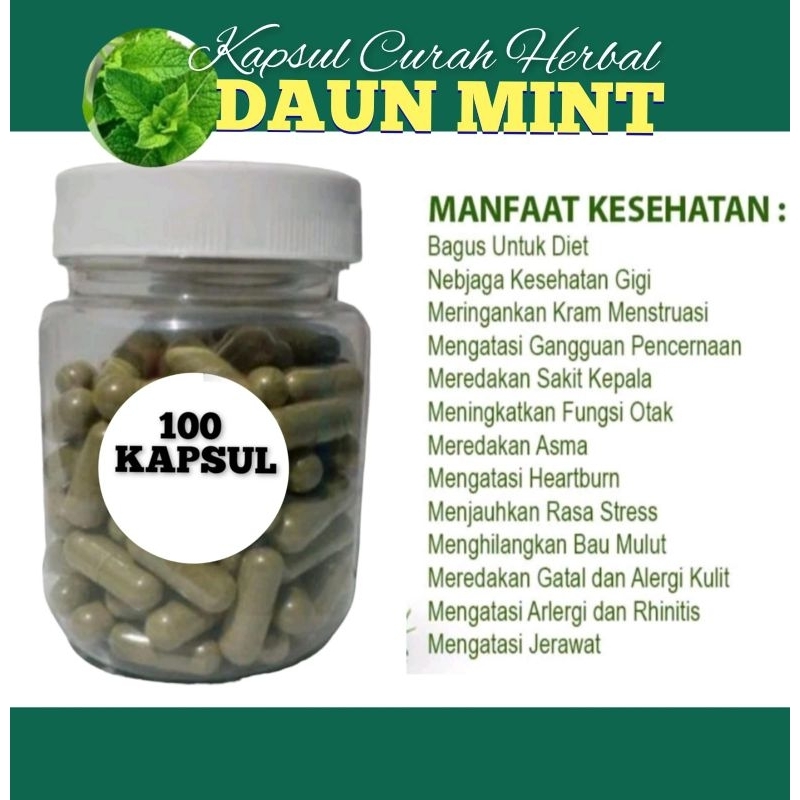 Jual Daun Mint 100 Kapsul Curah Herbal diet Jerawat Fungsi Otak Stres ...