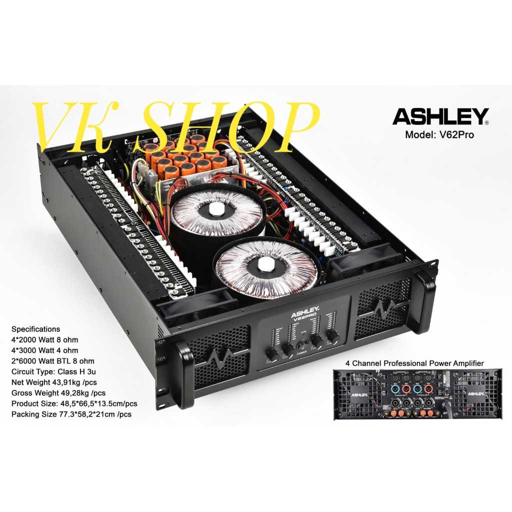 Jual POWER AMPLI ASHLEY V62PRO/V62 PRO/V 62PRO 4CHANNEL CLASS H 3U ...
