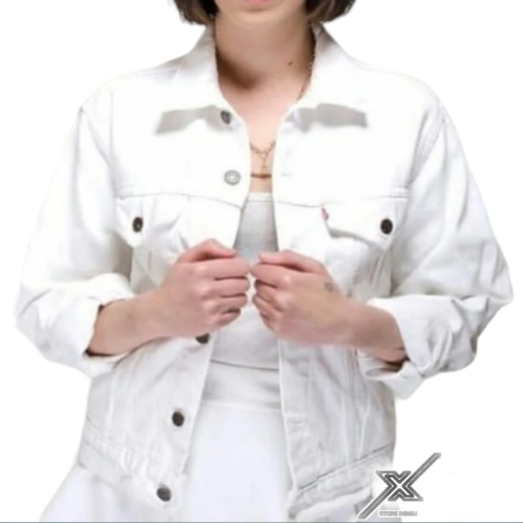 Jual JAKET JEANS DENIM CASUAL WANITA WARNA PUTIH | Shopee Indonesia