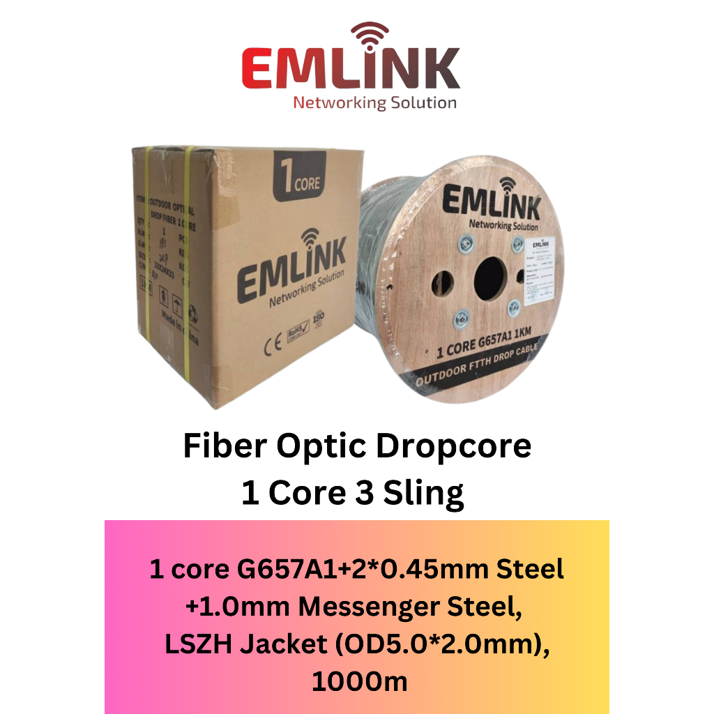 Jual Emlink Fiber Optic Cable Dropcore 1 Core 3 Sling | Shopee Indonesia