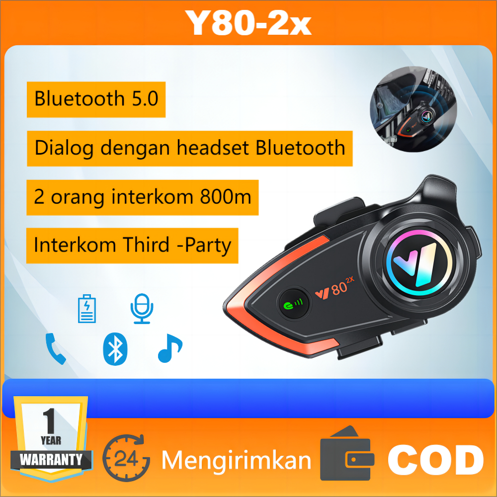 Jual Y80-2x Chip Qualcomm Bluetooth 5.0 Intercom Helm Sepeda Motor Bluetooth Headset Interkom ...