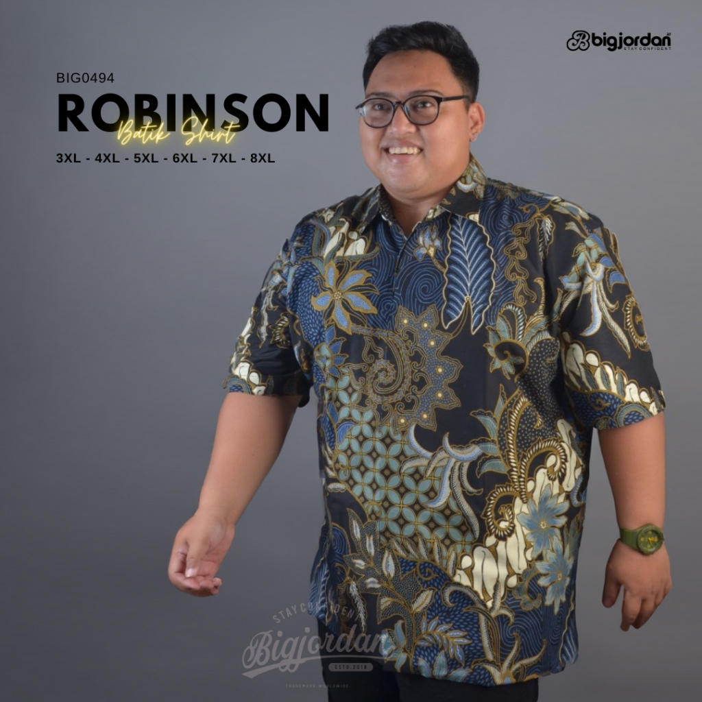 Jual ROBINSON - kemeja batik premium pria jumbo size original from Big Jordan ready size 3XL-8XL ...