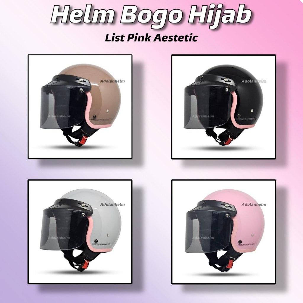 Jual Helm Bogo Retro Hijab Wanita List Pink Full Leher SNI | Shopee ...
