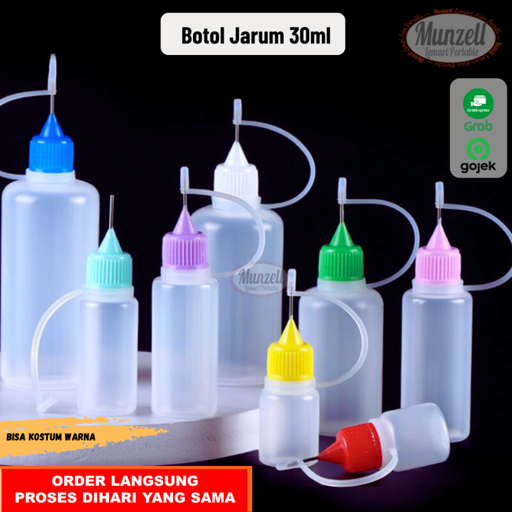 Jual Botol jarum kosong 10ml 30ml 50ml untuk refill isi cairan liquid lem PE, botol henna botol ...