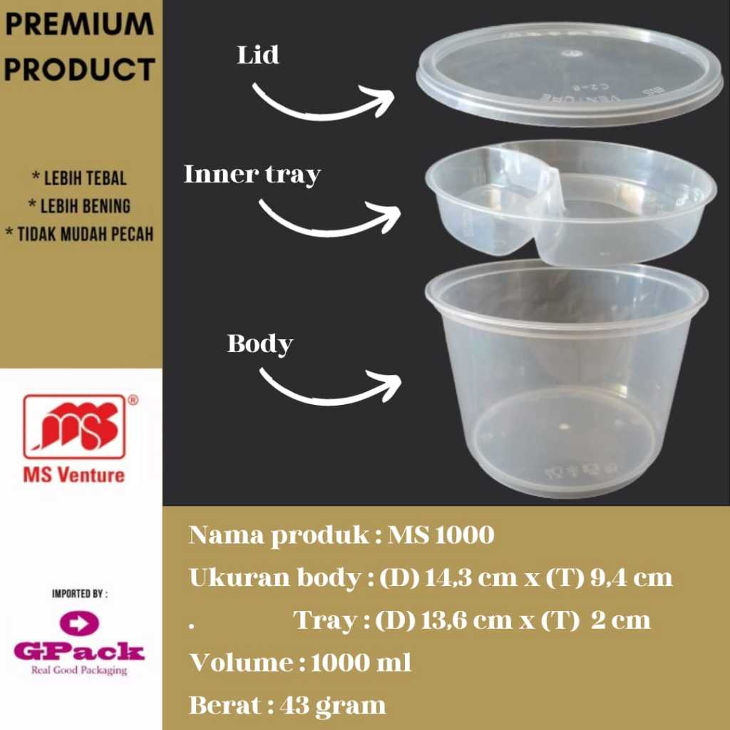 Jual THINWALL ROUND 1000 ML + INNER TRAY / THINWALL RECT + SEKAT (MS-1000) | Shopee Indonesia