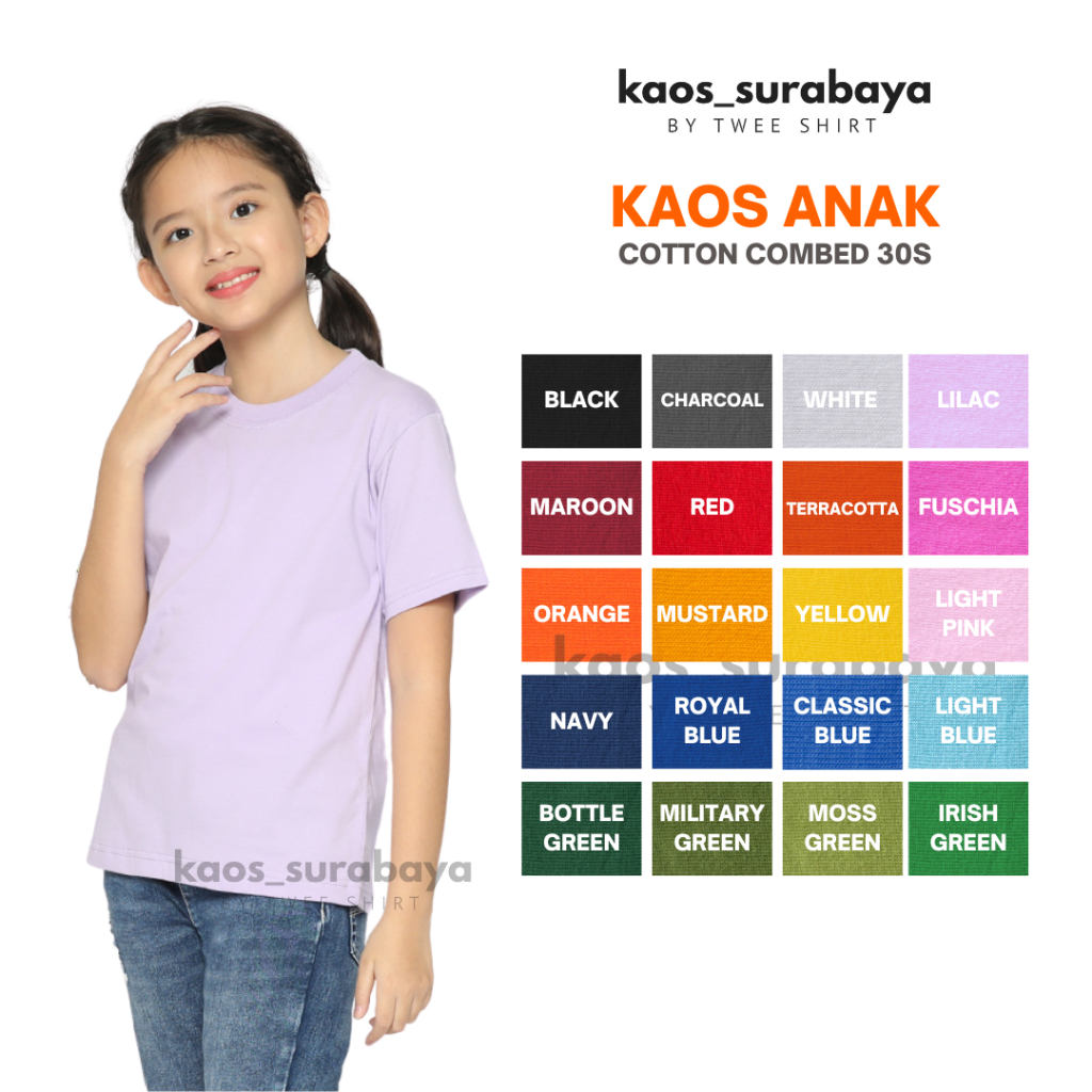 Jual Kaos Polos Anak Cotton Combed 30s Lengan Pendek Yarn Spindle Ultra Soft Kids | Shopee Indonesia