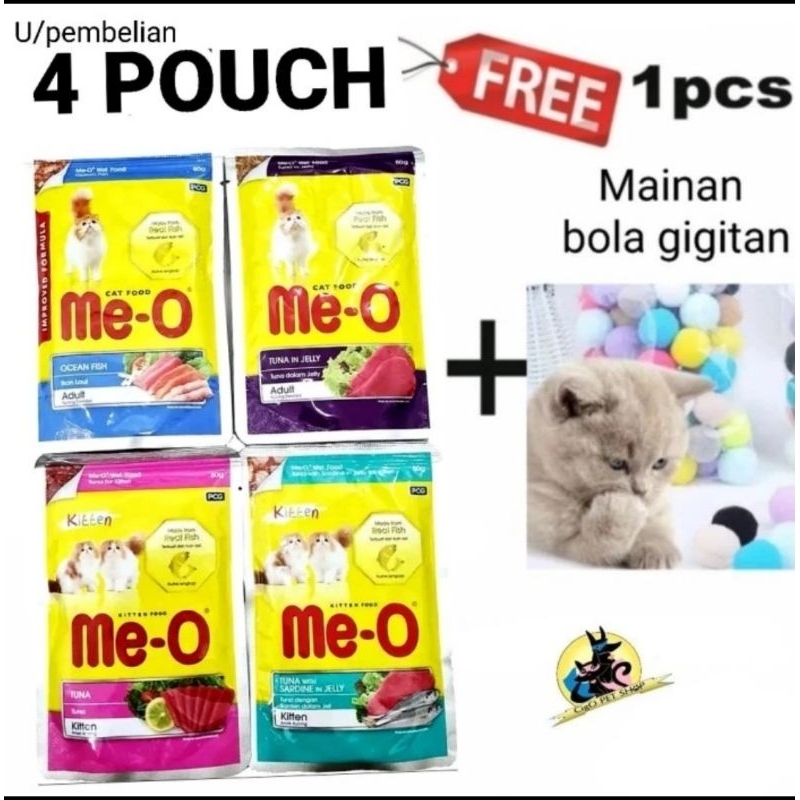 Jual Me-O pouch wet 80gr 80 gr meo makanan basah sobek kitten adult ...