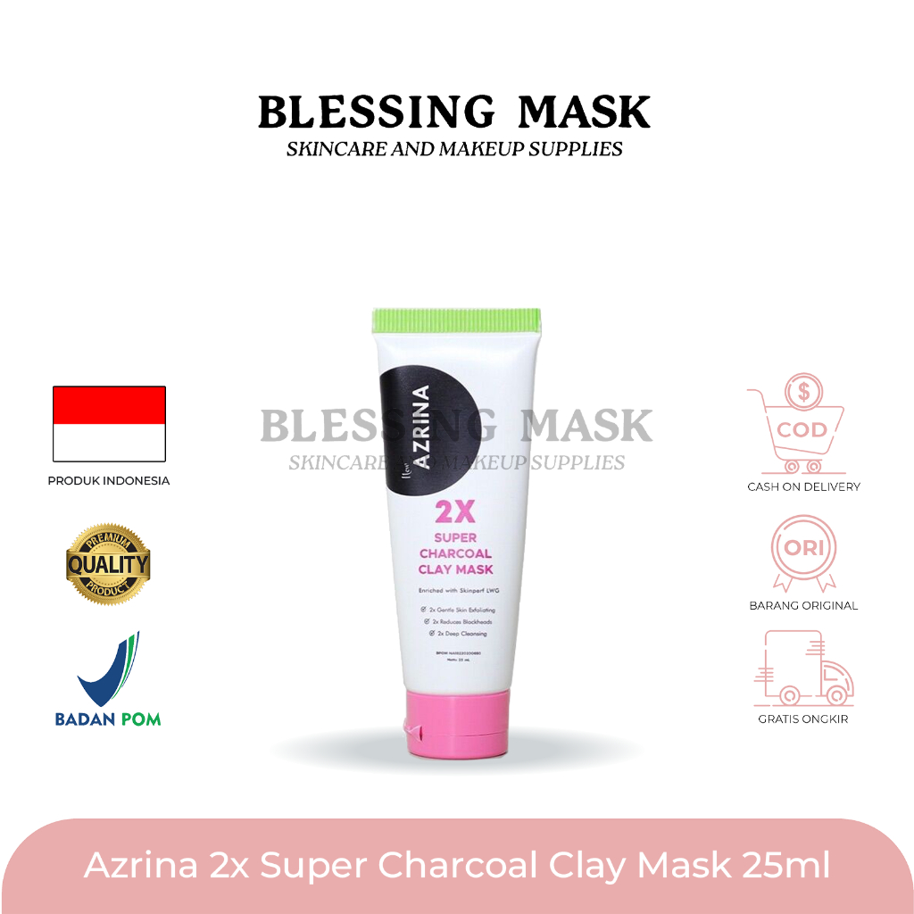 Jual Azrina 2x Super Charcoal Clay Mask | Pure Charcoal Mud Mask - 25mL ...