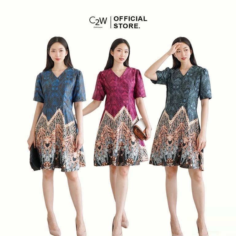 Jual C2W Clothtowear Dress Batik Wanita All Size Satin Women's Clothes 828-TBP | Shopee Indonesia