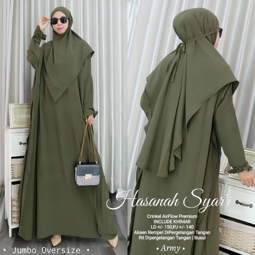 Jual BAJU SYARI GAMIS SET HIJAB KHIMAR | HASANAH SYARI JUMBO FULLSET ...
