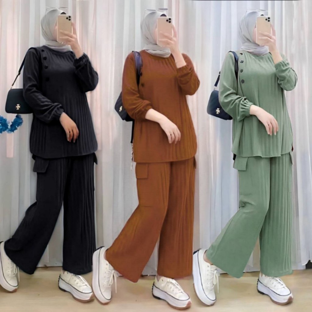 Jual Giona Set One Set Wanita Polos Knit Hornet Premium Lengan Panjang Setelan Kemeja Celana ...