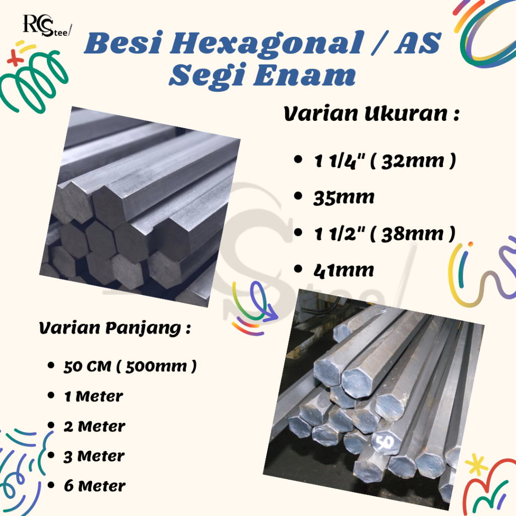 Jual Besi AS Hexagonal / AS Segi Enam 1 1/4 Inch ( 32mm ) x 1 Meter ...