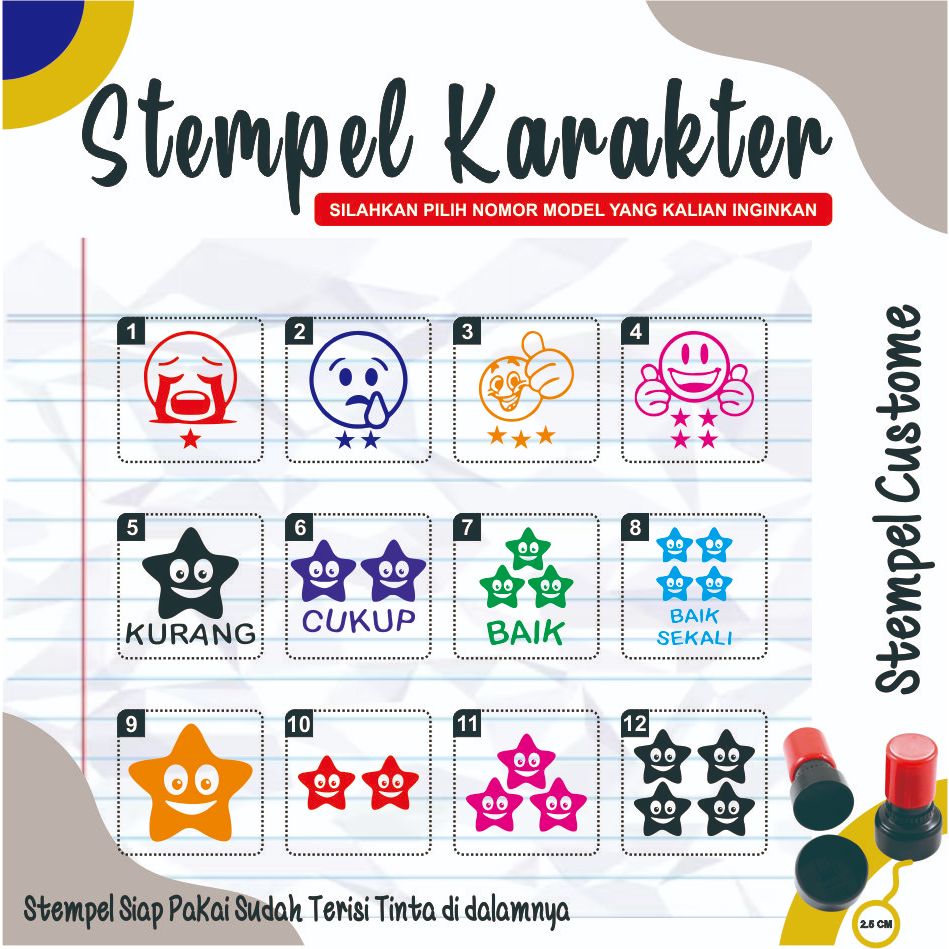 Jual Stempel Karakter Bintang Emoji Penilaian anak TK/Paud/SD/Nama Cap ...