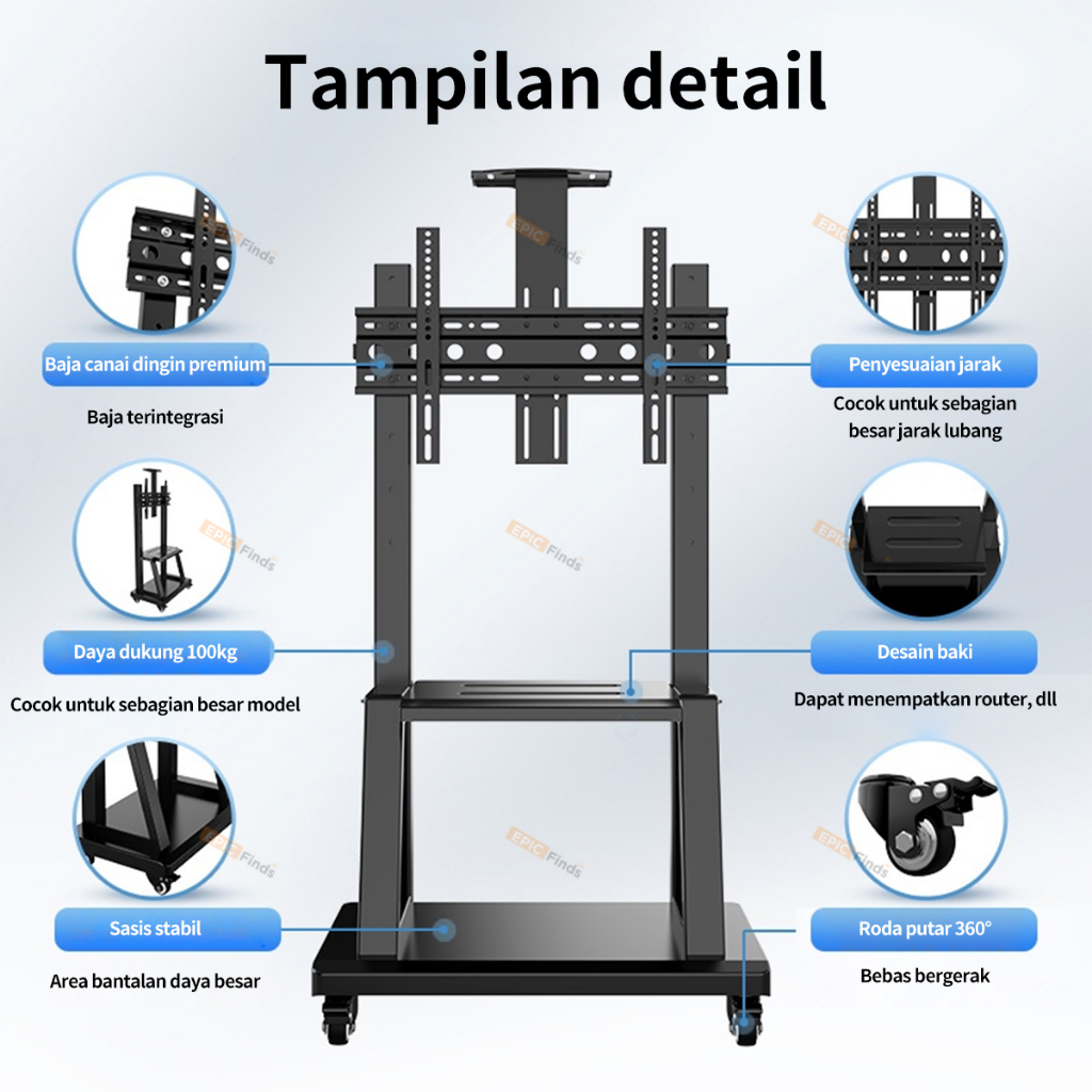 Jual Epic Finds Bracket standing roda LED TV 32"- 85" + Tray,Braket TV ...