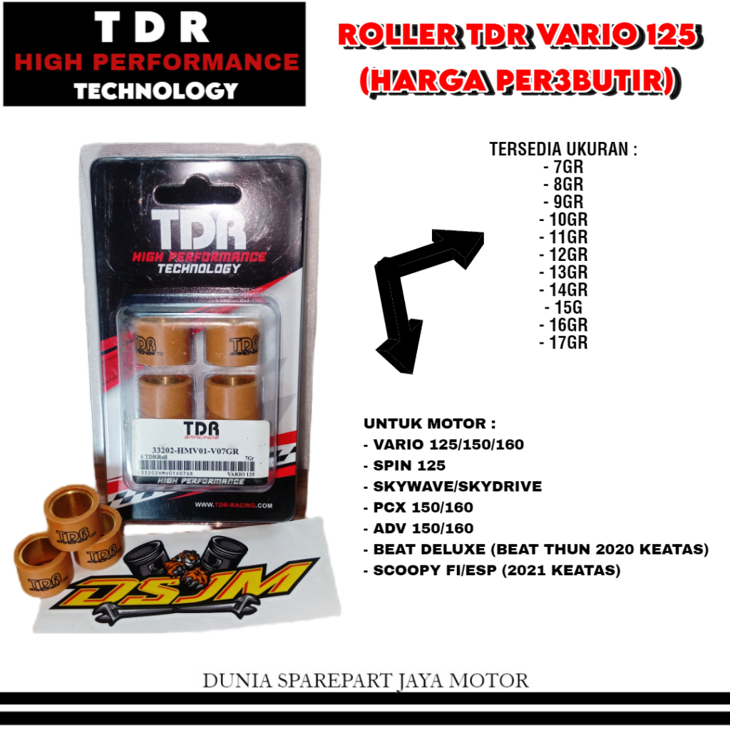 Jual (HARGA 3BUTIR ROLLER) ROLLER TDR VARIO 125 FI / VARIO 150 FI / SPIN / SKYWAVE / PCX / ADV ...