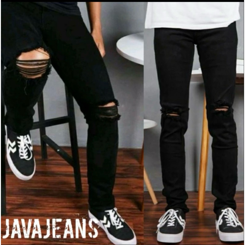 Jual CELANA JEANS PRIA SOBEK RIPPED ROBEK SLIMFIT PENSIL STRETCH HITAM ...