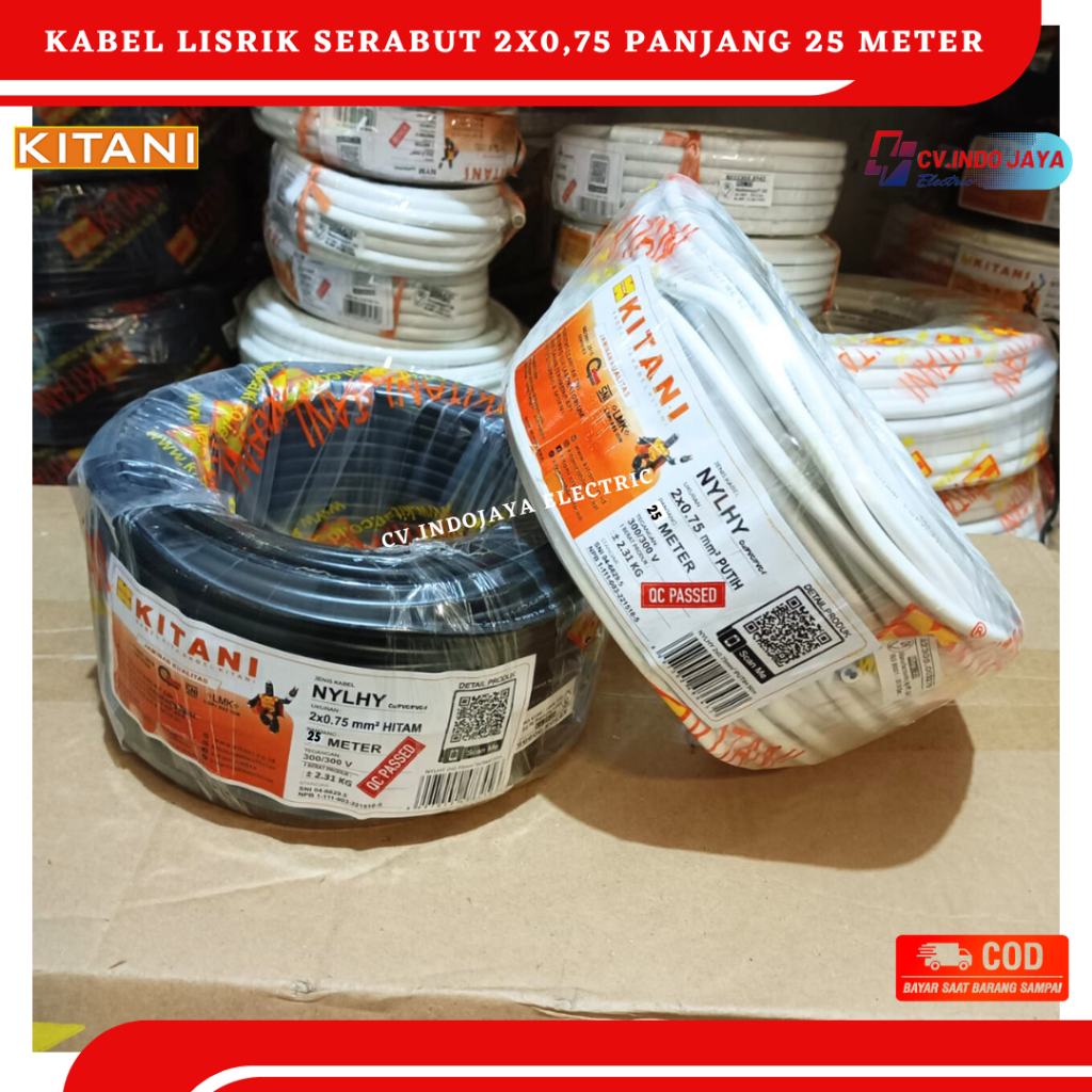 Jual Kabel Listrik Tembaga 2x0.75 KITANI Panjang 25 Meter kabel serabut ...