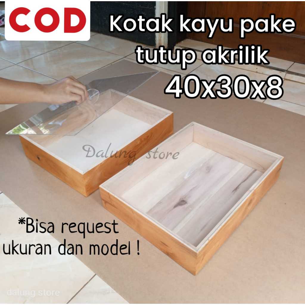 Jual kotak box kayu tutup akrilik 40x40x8 anti pecah kotak donat ...