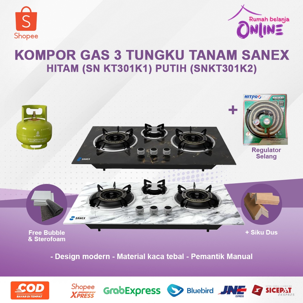 Jual KOMPOR TANAM KACA SANEX 3 TUNGKU HITAM SN- KT301 K1 K2 KOMPOR ...