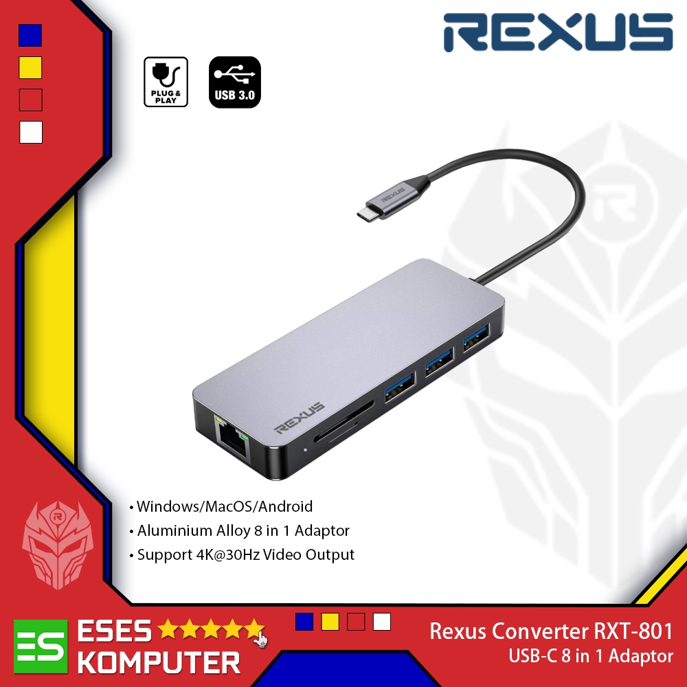 Jual Converter Rexus RXT-801 USB Type-C 8 in 1 for PC Laptop Mobile Phone | Shopee Indonesia