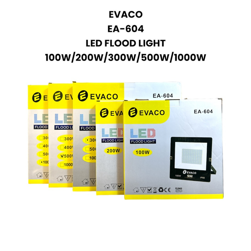 Jual Lampu Sorot Listrik EVACO ( EA-604) LED Flood Light 100Watt/200Watt/300Watt/500Watt ...