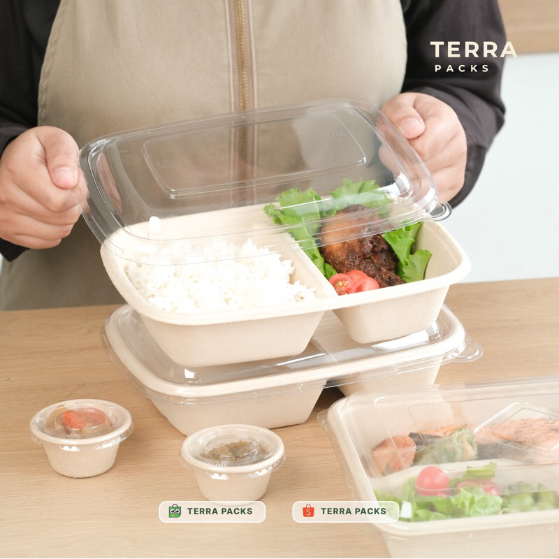 Jual Terra Bagasse Rectangle 1000 ML Paper Food Lunch Box Kekinian Kotak Tempat Makan Nasi ...
