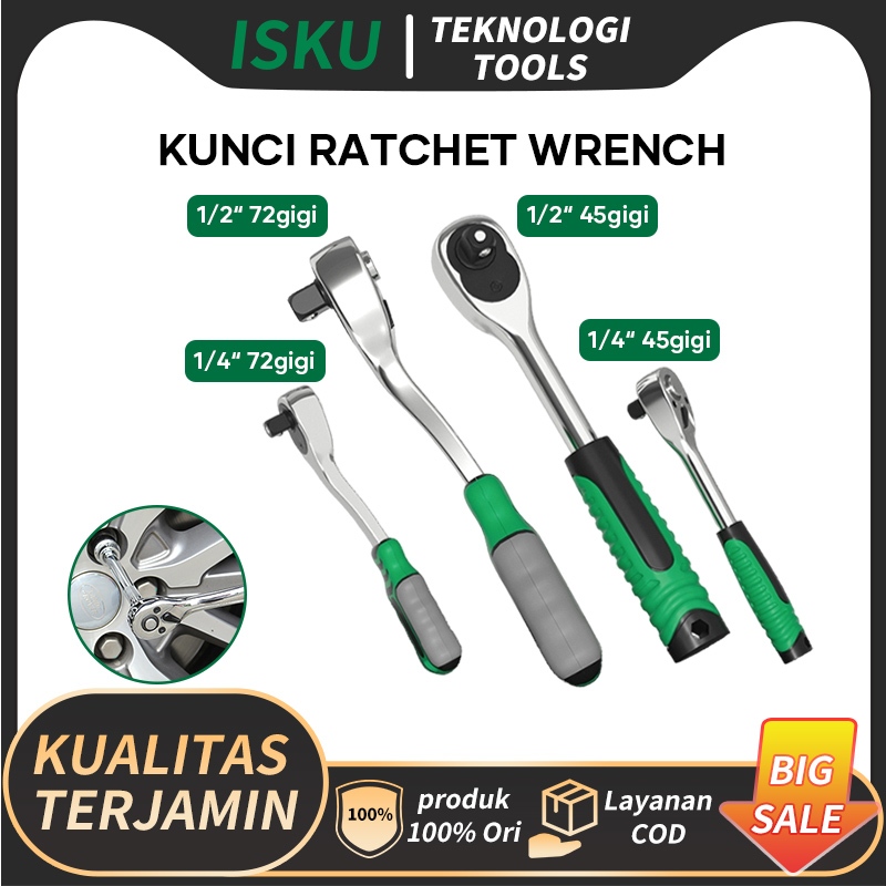 Jual Isku Gagang Kunci Shock Ratchet Stang 1/2 Dan 1/4 gagang Karet ...