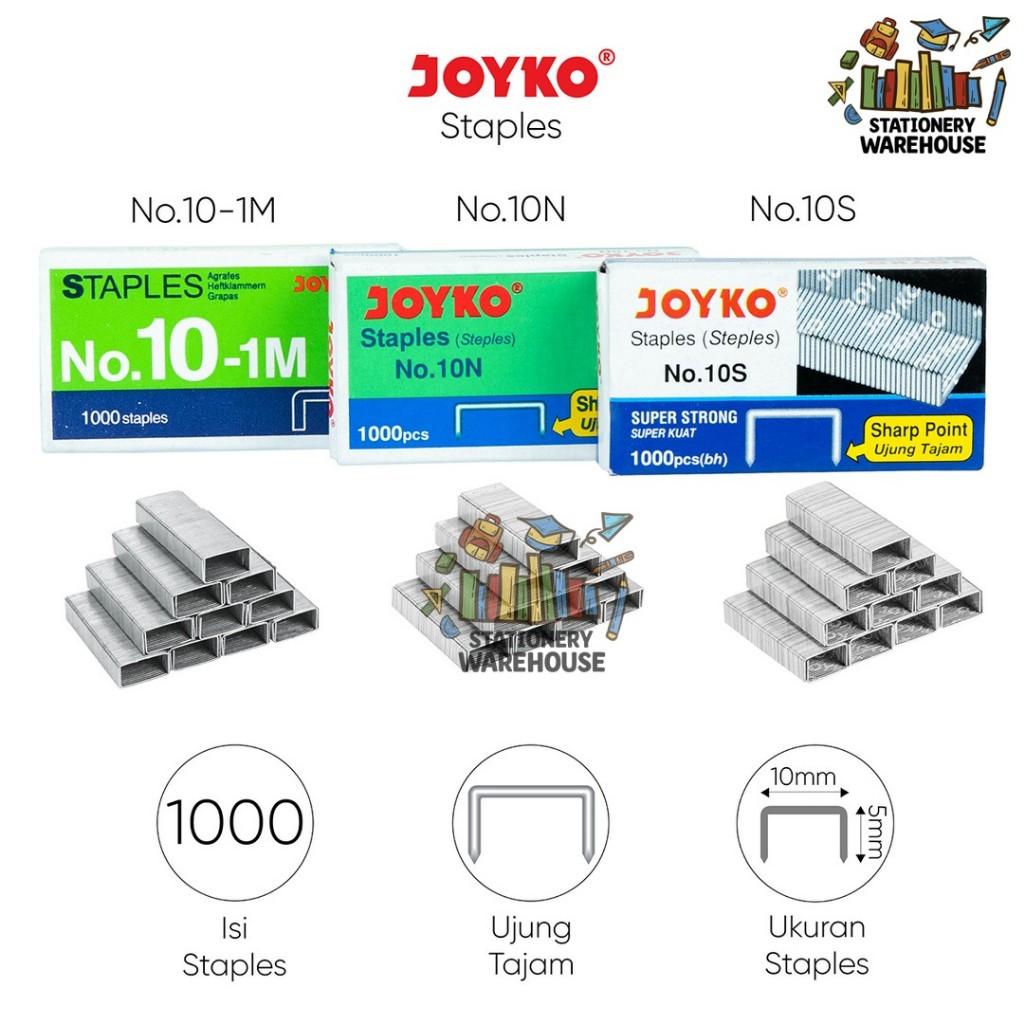 Jual Staples Isi Stapler Refill Stapler Joyko No. 10 1 Box 1000 Pcs ...