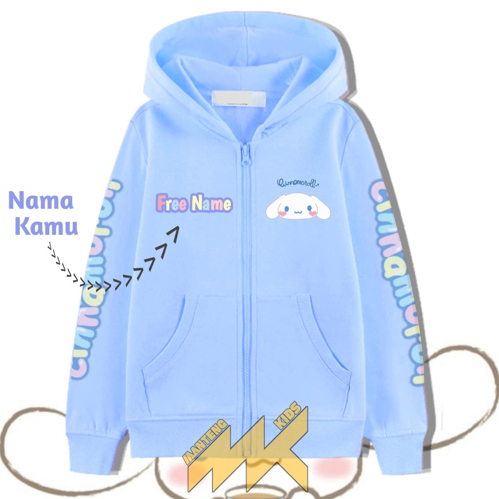 Jual JAKET CINNAMOROLL/ HOODIE ZIPPER ANAK CINNAMOROLL FREE NAMA ...
