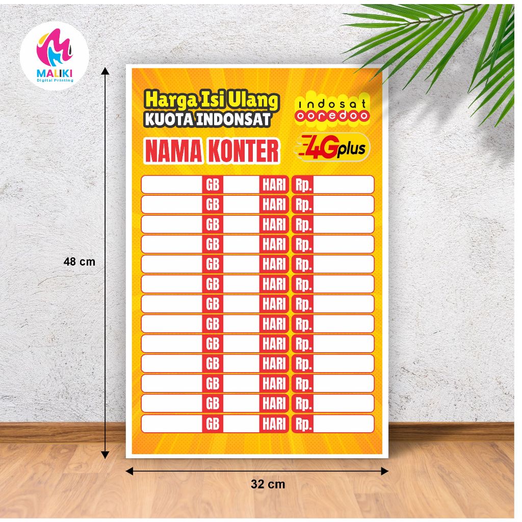 Jual Poster Konter Daftar Harga Kuota dan Paket Data (Edisi Portrait ...