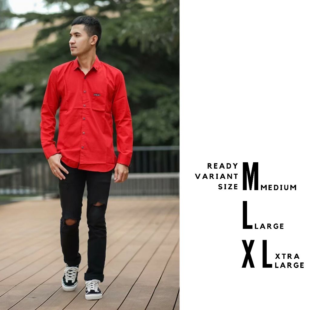 Jual Kemeja Pria Lengan Panjang Merah Bendera Merah Cabe Merah Imlek ...