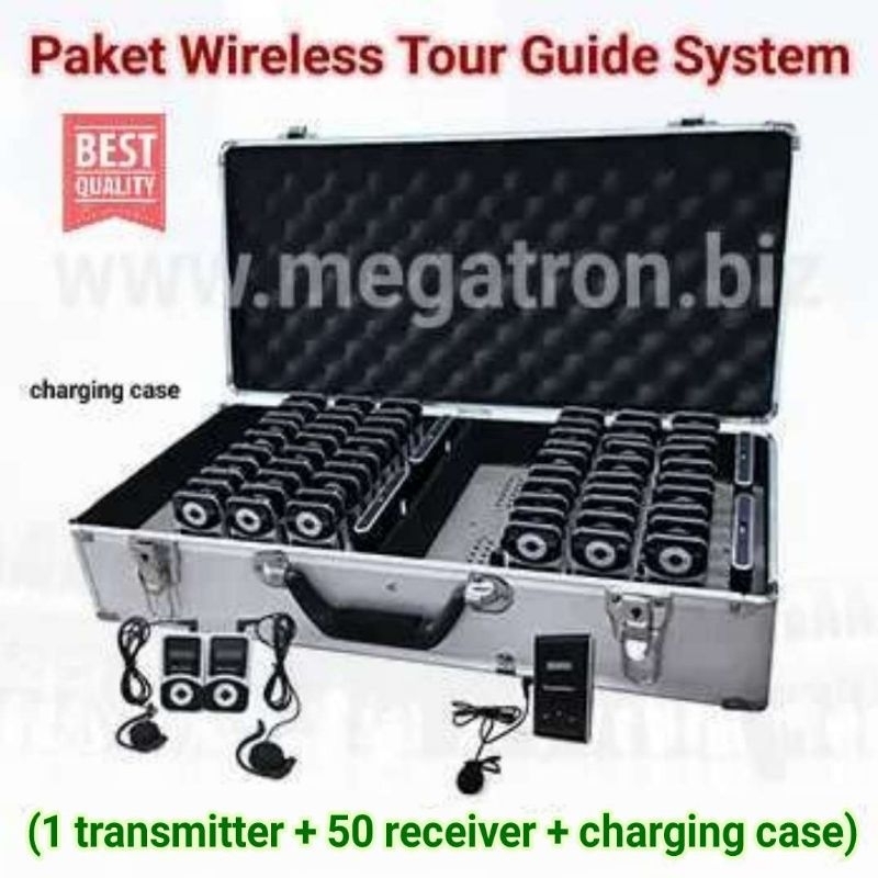 Jual Paket Wireless Tour Guide System 1 TX + 50 RX + charging case | Shopee Indonesia