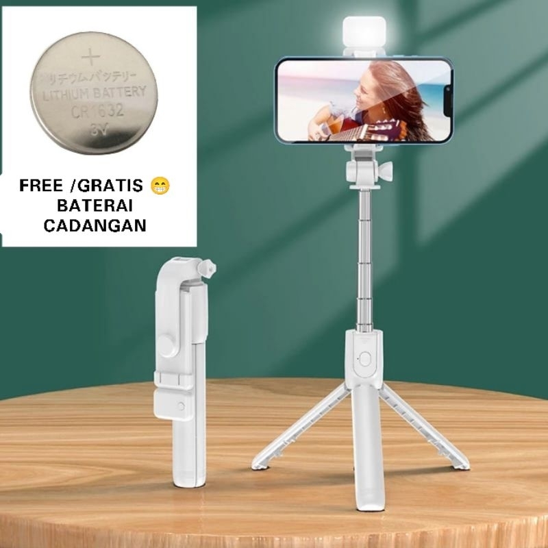 Jual Tripod Tongsis Bluetooth 4 IN 1 Flash Light Tripod Bluetooth Selfie Stick LED Flash Selfi ...