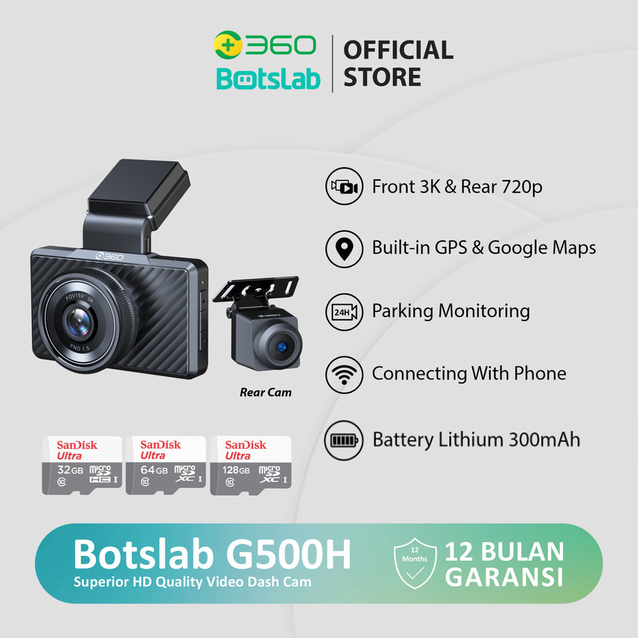 Jual BotsLab 360 G500H 3K Smart Dash Cam Car Camera w/Sandisk Ultra SD ...