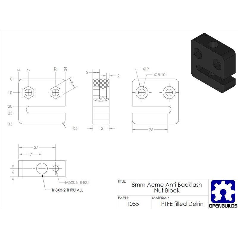 Jual nti Backlash Nut Block 8mm Acme For Openbuilds 8mm Acme Pitch 2mm ...