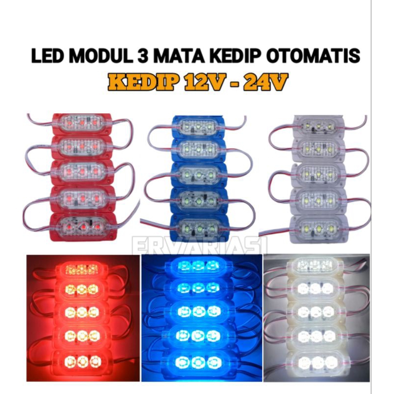 Jual Lampu LED 3 Mata Ultrasonic Kedip Otomatis 12V 24V Tanpa Tambah Modul | Shopee Indonesia