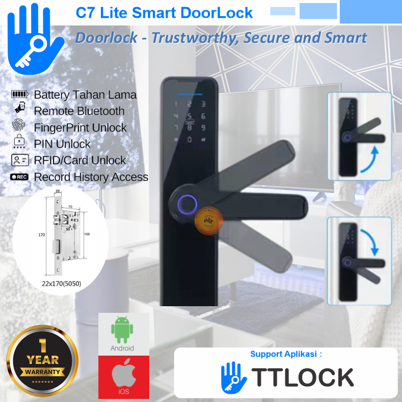 Jual TTLOCK C7 Lite Mortise 5050 Smart Doorlock Bluetooth Kunci Pintu Canggih | Shopee Indonesia